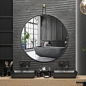 MAMXUAN Black-Round-Mirror, 24-inch-Circle-Mirror, Circle-Mirrors-for-Wall, Wall-Mounted-Circular-Mirror, Metal-Framed-Vanity-Mirror for Bathroom, Black Round Wall Mirror for Entryways, Living Room