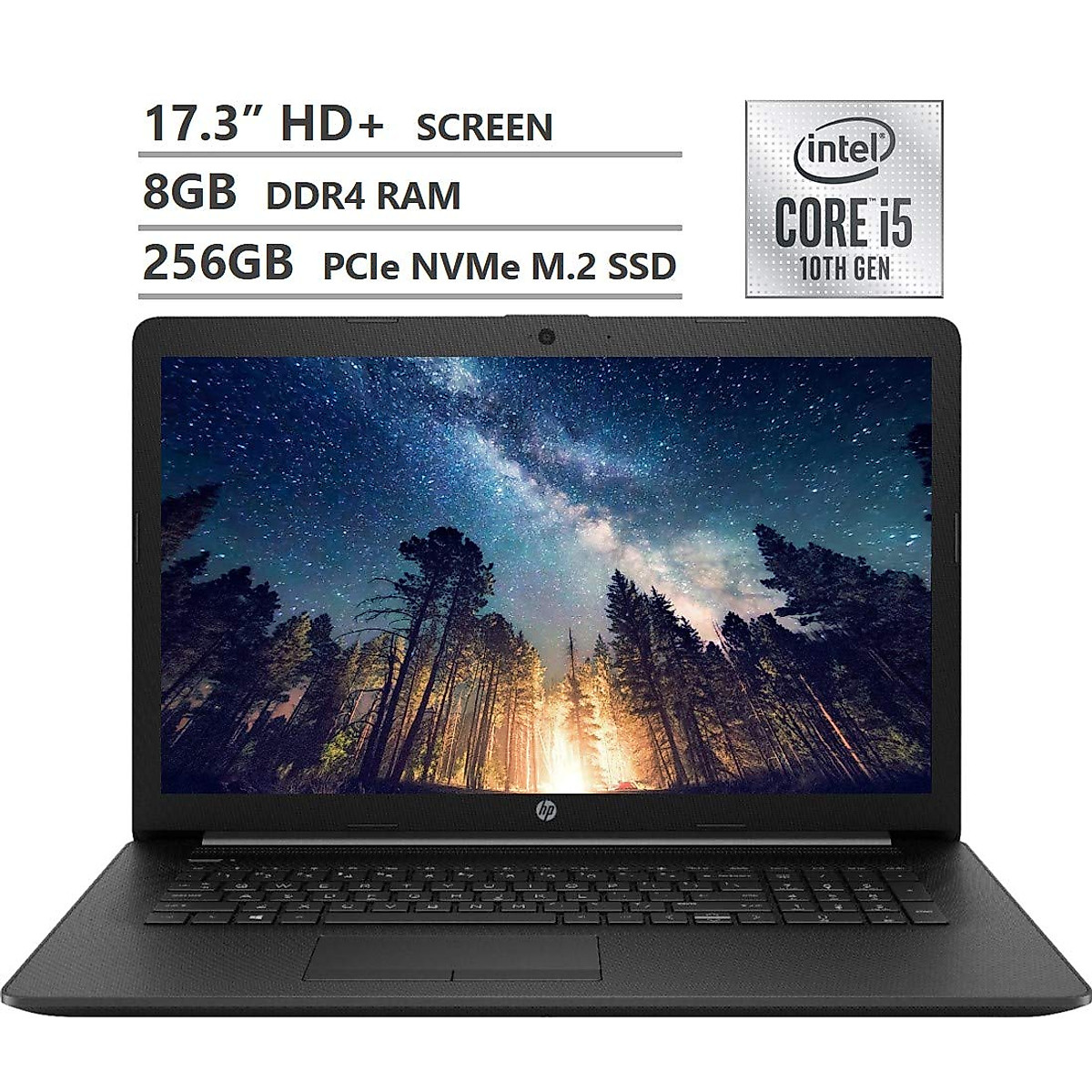 HP 2020 Laptop, 17.3" HD+ Screen, 10th Gen Intel Core i5-1035G1 Quad-Core Processor up to 3.60GHz, 8GB DDR4 RAM, 256GB PCIe NVMe M.2 SSD, DVD-RW, HDMI, Wireless-AC, Bluetooth, Windows 10 Home, Black