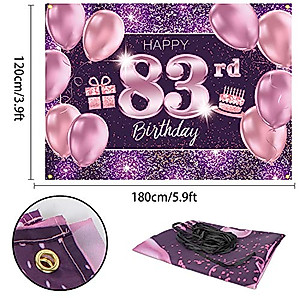 PAKBOOM Happy 83rd Birthday Banner Backdrop - 83 Birthday Party Decorations Supplies for Women - Pink Purple Gold 4 x 6ft
