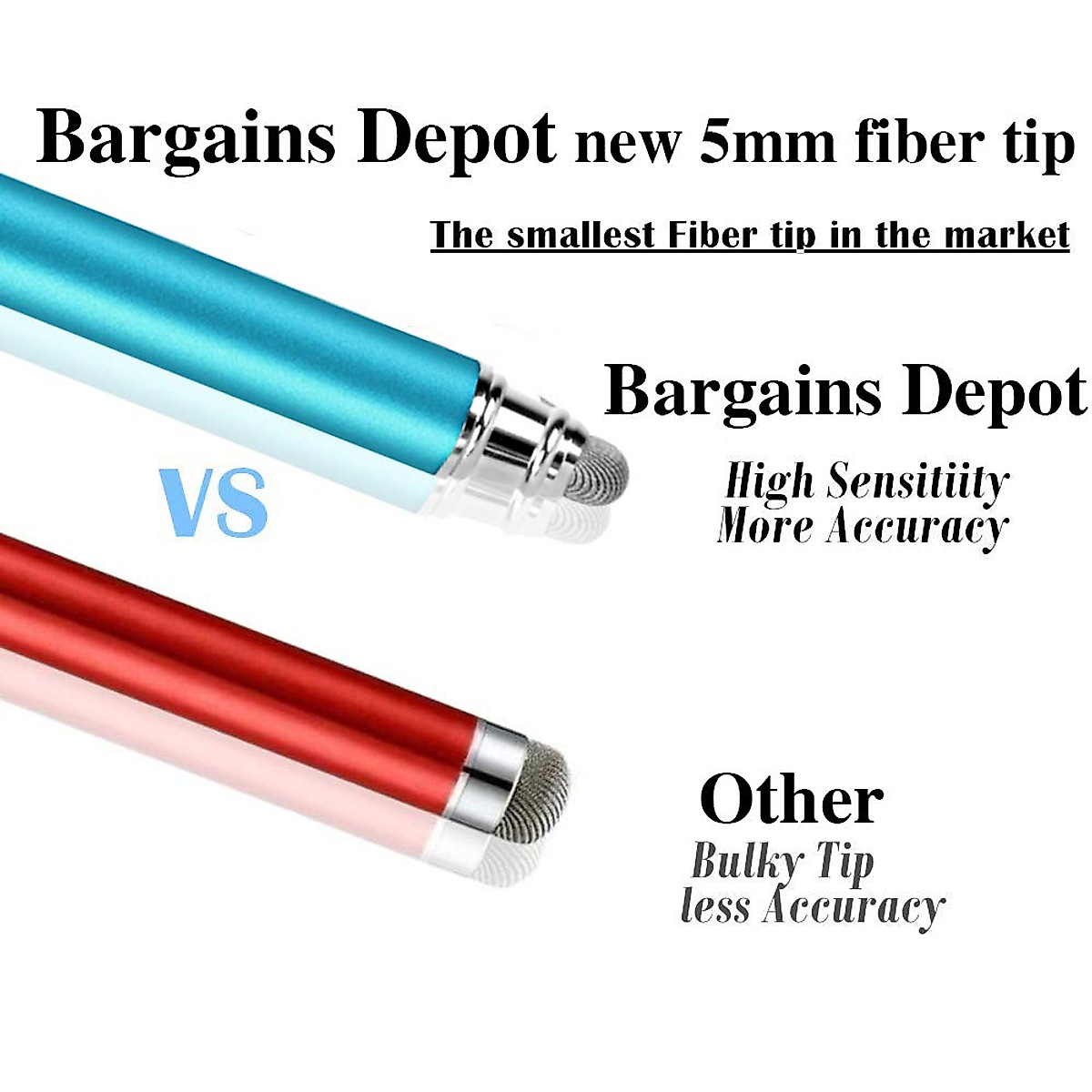 Universal Stylus Pens for Touch Screens - Bargains Depot New 5mm High-Sensivity Dual Fiber Tips Stylus for All Tablets & Cell Phones with 8 Extra Replaceable Tips (4 Pcs, Black/Aqua/Silver/Yellow)