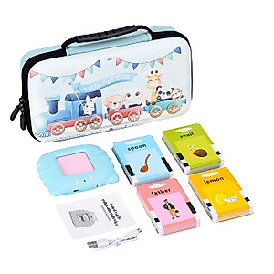 Preschool Audible Talking Flash Cards Electronic Early Education Machine with 112pcs Cards Double-Side Sight Words Learning Resource Interactive Toys Flashcard Toddlers Age 1-6 Years Gift Box (Blue)