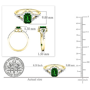 Dazzlingrock Collection 7x5mm Emerald Cut Lab Created Emerald & Round White Diamond Halo Split Shank Engagement Ring for Women in 10K Yellow Gold Size 6