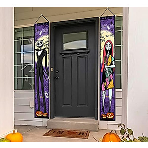 Jack Skellington Porch Sign Banner 2 Pcs 11.8×70.8" Halloween Nightmare Before Christmas Banner Halloween Party Supplies Welcome Sign Halloween Door Banner fall Decorations
