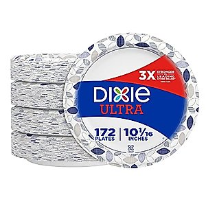 Dixie Ultra Paper Plates, 10 1/16 inch, Dinner Size Printed Disposable Plate, 172 Count (4 Packs of 43 Plates), Packaging and Design May Vary