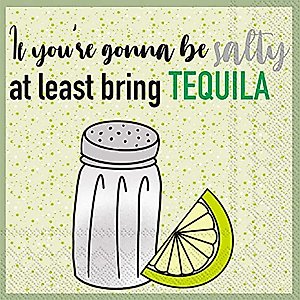 IHR Ideal Home Range Cocktail Napkins Disposable 3-Ply Paper Party Napkin Pack, 5" x 5", Bring Tequila, 20-Count