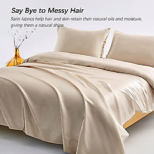Candoury Satin Sheets Queen Bed Set 4 Pcs, Soft and Durable Pillowcase, Flat Sheet and Fitted Sheet, Hotel Luxury Silky Satin Sheets Set(Queen, Taupe)