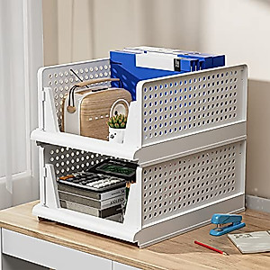 4 Packs Stackable Closet Organizers, Plastic Storage Basket Wardrobe Organizer and Storage Bins Folding Closet Organizer Storage Box Closet Shelf Drawer Organizer for Bathroom Kitchen Office, 4XL