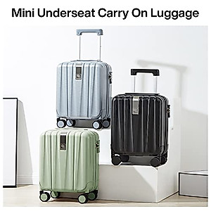 Hanke 14 Inch Underseat Carry On luggage with Wheels, Lightweight Mini Suitcase for Weekender, PC Hardside Small Carry On Bag with TSA Lock,Travel Suit Case Women men（Bamboo Green）