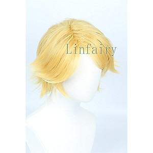 Linfairy Short Straight Blonde Cosplay Wig Halloween Costume Wig for Men sung