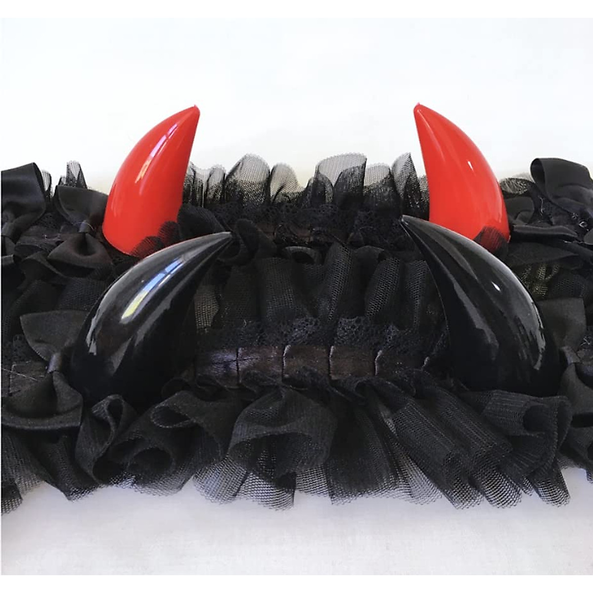 CoBtee Gothic Lolita Headdress Lace Devil Horns Cosplay Headbands Hair band Hair Accessories Headwear Halloween Party (black devil horns)