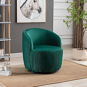 Taiweny Swivel Barrel Chair, Velvet Upholstered 360-Degree Swivel Accent Armchair, Modern Round Club Arm Chairs for Living Room, Nursery, Bedroom, Office, Lounge (Emerald Green)