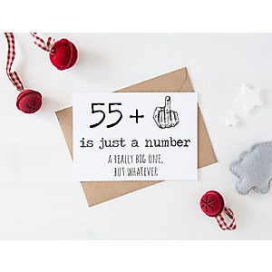 56th Birthday Card - 56 Is Just A Number A Really Big One But Whatever - 56 Year Old Birthday Card - Funny Birthday - Rude 56th Birthday Card - 55 + Middle Finger - Snarky Humor - Funny Adult Card