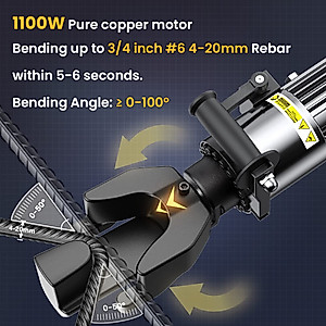 Anbull 1100W Electric Rebar Bender,Hydraulic Rebar Bending Machine Bending up to 3/4 Inch #6 20mm Rebar, Rebar Bending Angle 0-100 Degrees