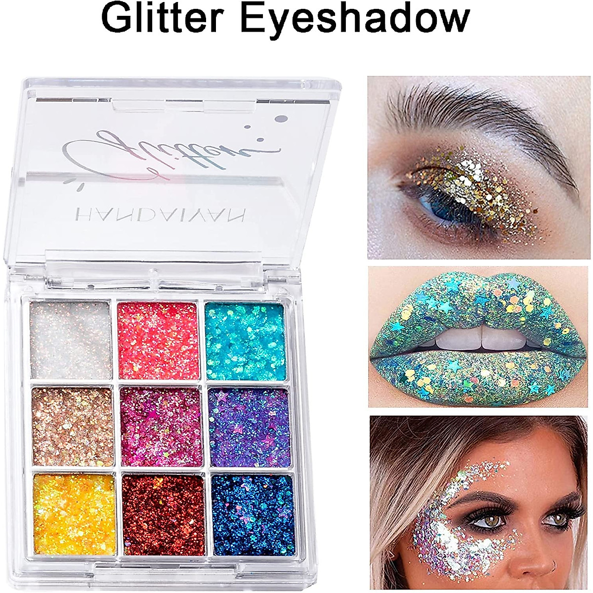 Glitter Eyeshadow Palette Makeup 9 Colors Body Glitter Glue Gel Palette Colorful Shimmer Sparkle Eyeshadow Long Lasting Highly Pigmented Waterproof Professional Glitter Eyeshadow Rainbow Face Paint