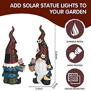 grinshin Outdoor Garden Gnome Statue,Resin Gnome Figurine with Solar Led Lights, Outside Decor for Patio Yard Lawn Porch Decorations, Ornament Gifts (Blue Statue)