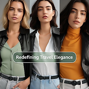 ITAY Women Metal Free Leather Belt - 25mm Nickel Free Belt for Women, TSA-Friendly No Metal Belts - Plastic Buckle - Black, M