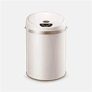 ZYJBM Smart Induction Trash Can Drum-Shaped Automatic Trash Can with Lid Stainless Steel Household Trash Can for Living Room Kitchen Bathroom Trash Can (Color : E, Size : 12L)