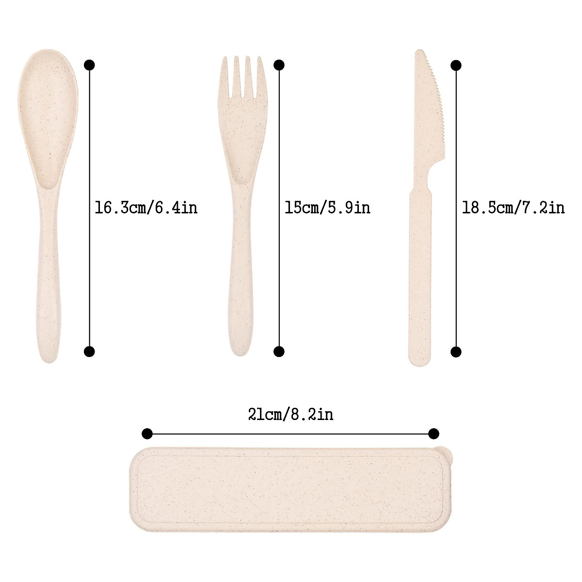 Travel Utensil Set with Case, 2 Sets Wheat Straw Reusable Spoon Chopstick Forks Tableware, Portable Cutlery Travel Picnic Camping or Daily Use (Beige, Green)