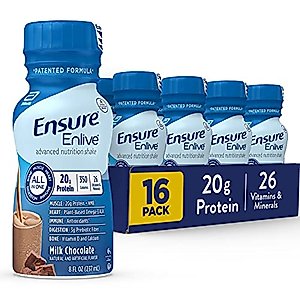 Ensure Enlive Meal Replacement Shake, 20g Protein, 350 Calories, Advanced Nutrition Protein Shake, Milk Chocolate, 8 Fl Oz (Pack of 16)