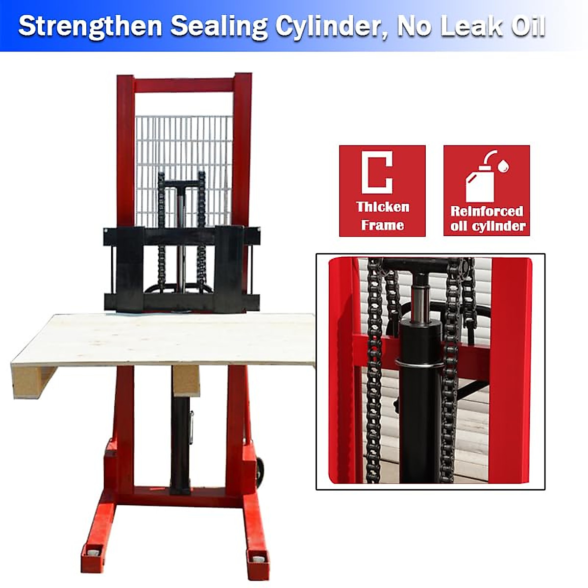 EQCOTWEA 2T Manual Forklift Pallet Stacker, 4400 lbs Capacity, 63-inch Lift Height, Adjustable Forks, Hydraulic System Stacker, Hand Operated Pallet Forklift for Lifting Single-Sided Pallets