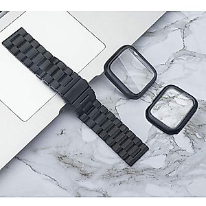 Bekomo Compatible with Apple Watch Band 49mm 44mm 45mm 42mm 40mm 38mm 41mm, Stainless Steel Metal XL large iWatch Bands with 2 Pack Tempered Glass Screen Case for Series Ultra 8/7/6/5/4/3/2/1/SE for Men Black