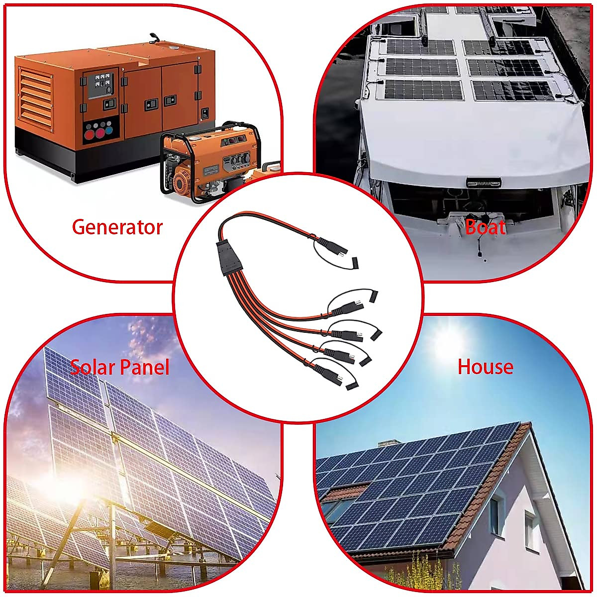 Billion wealth 14 AWG SAE Connector Splitter 2FT Y Splitter 1 to 4 SAE Extension Cable Brass DC Power Automotive Adapter Quick Disconnect Connector Compatible with Solar Connection and Transfer