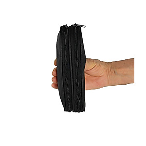 HOME-X Double Eyeglass Holder, Black Leather Pouch with 2 Compartments, Travel Bag, Toiletry Pack, Pencil Case