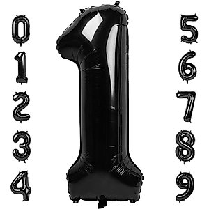 Number 1 Balloon 40 Inch Black Jumbo Mylar Foil Balloons for Halloween Decor Girl Boy 1st 1 11 21 Birthday Decorations Baby Shower Photo Shoot, Wild One Giant Balloons