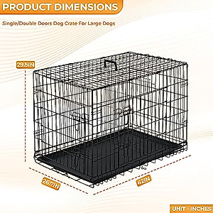 PayLessHere Large Dog Crate Kennel for Medium Large Dogs Metal Dog Cage Double-Door Folding Travel Indoor Outdoor Puppy Playpen with Divider and Handle Plastic Tray (42 Inch, Black)