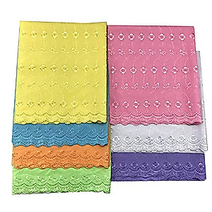 AMORNPHAN Set of Daisy Floral Flower Embroidered Eyelet Lace 100% Cotton Quilting Fabric for Patchwork Needlework DIY Handmade Sewing Crafting Decor Face mask Precut 18x22 Inches (Set of 7 Pieces)