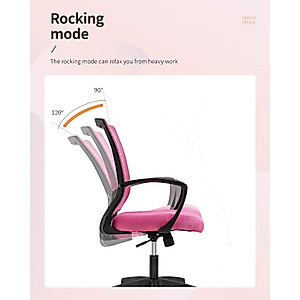 Home Office Chair Mid Back PC Swivel Lumbar Support Adjustable Desk Task Computer Ergonomic Comfortable Mesh Chair with Armrest (Pink)