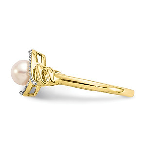 Size 6 - Solid 10k Yellow Gold FW Cultured Pearl Diamond Ring (2mm)