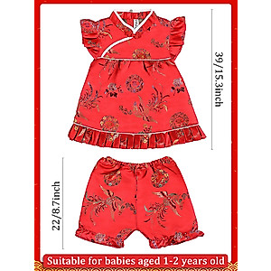 Geyoga Baby Qipao Girls Chinese New Year Sleeveless Dress with Chinese Style Tassel Hair Clips and Velvet Baby Stockings (2-3 Years) Red, White