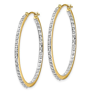14K Yellow Gold Diamond Round Hinged Hoop Earrings