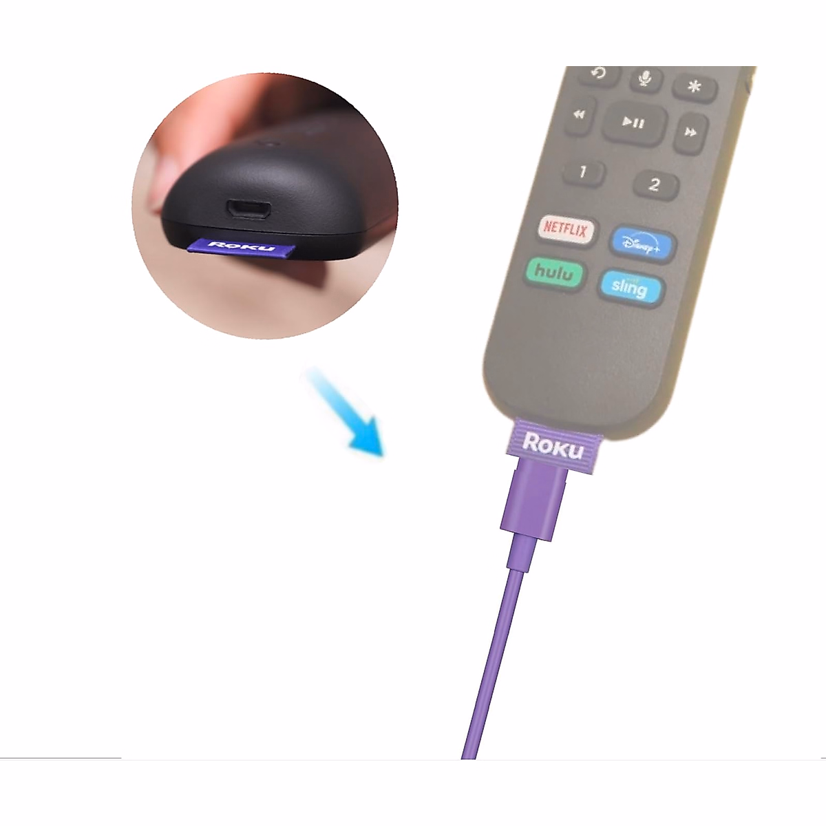 6FT Charging Cable for Roku Voice Pro Remote Control Rechargeable Replacement Cord USB Wire