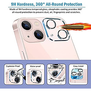 QHOHQ [3 Pack Tempered Glass Camera Lens Protector for iPhone 14/13 [6.1 Inch]/14 Plus 6.7"/13 Mini 5.4 Inch, Ultra HD, 9H Hardness, Scratch Resistant, with [Removal Tool] [Support night shooting]