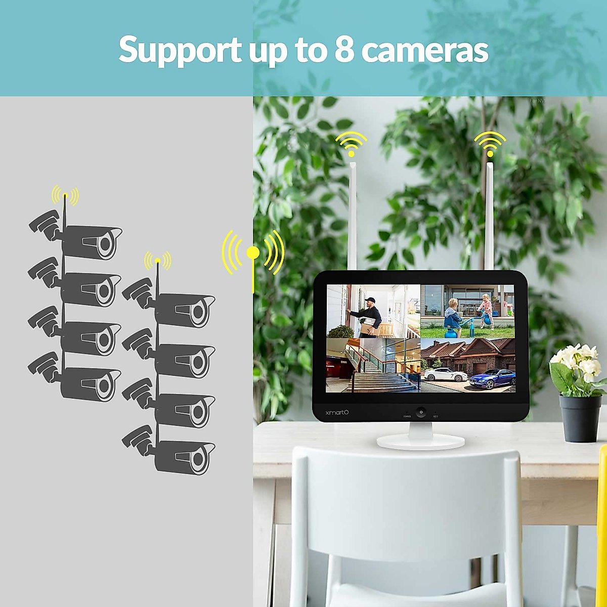 XMARTO 2K QHD Wireless Security Camera, 10CH 4K HD NVR with 12.1" HD Screen and 6X 2K Add-on WiFi Security Camera System