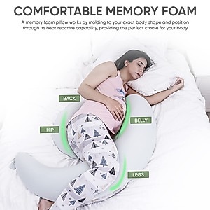 LILLY LA VIE Memory Foam Pregnancy Pillows for Sleeping, Side Sleeper Body Pillow - GOTS Certified 100% Organic Cotton Cover, Wedge Pillow - Support Back, Hips, Legs, Belly - Pregnancy Must Haves (Aqua Haze)