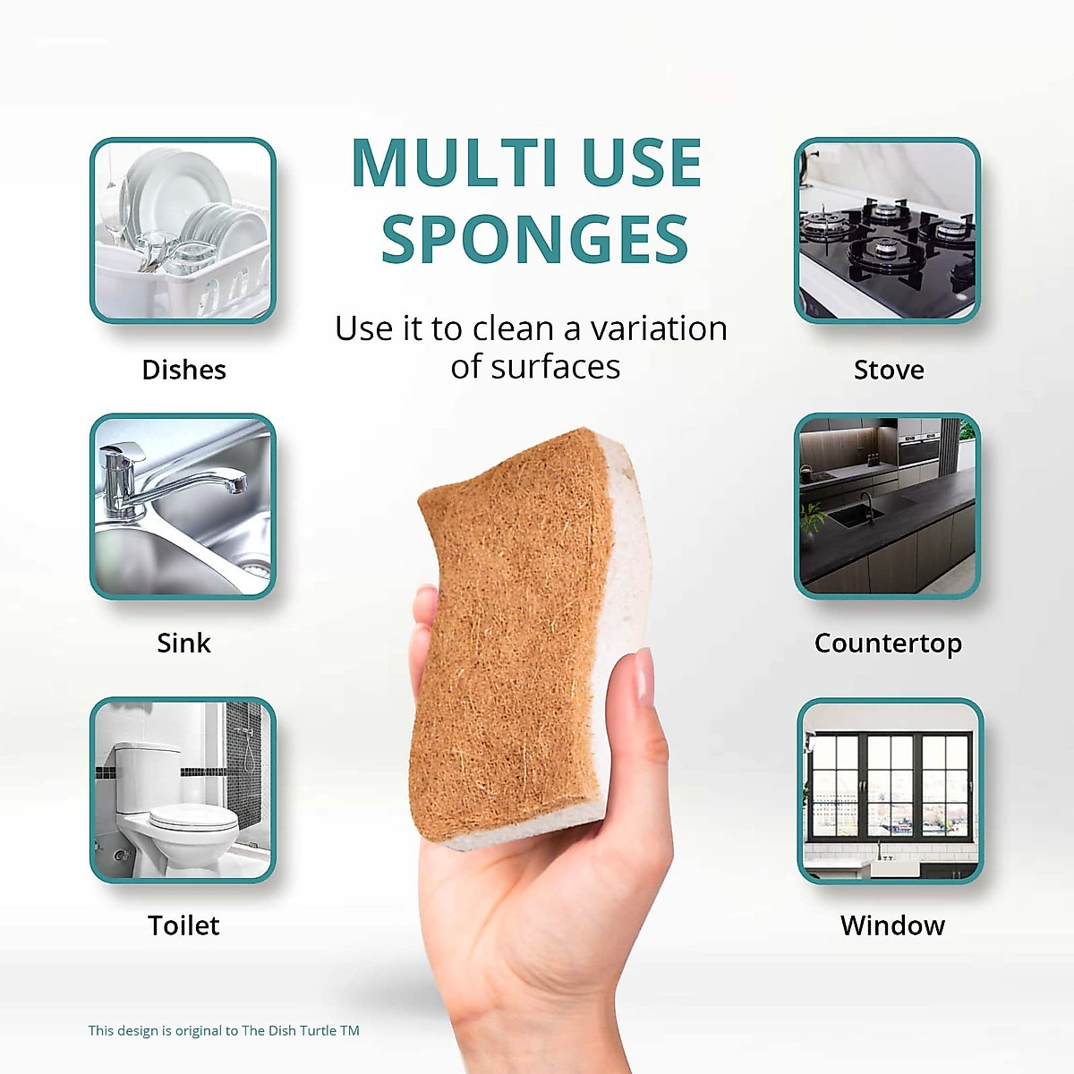 The Dish Turtle 10 Pack Biodegradable Dish Sponges and 100% Compostable; Natural Materials, Silicone, Stink Resistant, Quick Drying, Multiuse, Recyclable