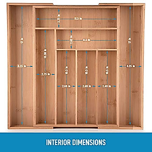 Zulay Expandable Bamboo Drawer Organizer - Adjustable Kitchen Drawer Organizer - Perfect Utensil Organizer For Silverware, Kitchen Knives, Flatware, and More