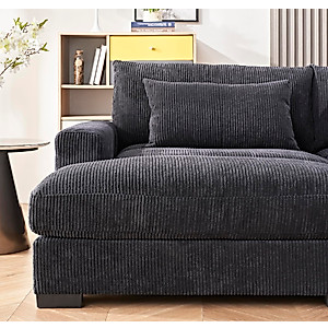 Container Furniture Direct Luxe Sleeper Sofa with Soft Corduroy Upholstery, Double Chaise Design, Convertible to Twin Size Bed, Modern and Comfortable Living Room Couch, Extra Large, Black