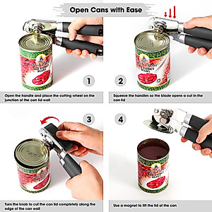 Can Opener Manual, Can Opener with Magnet, Hand Can Opener with Sharp Blade Smooth Edge, Handheld Can Openers with Big Effort-Saving Knob, Can Opener with Multifunctional Bottles Opener, Black