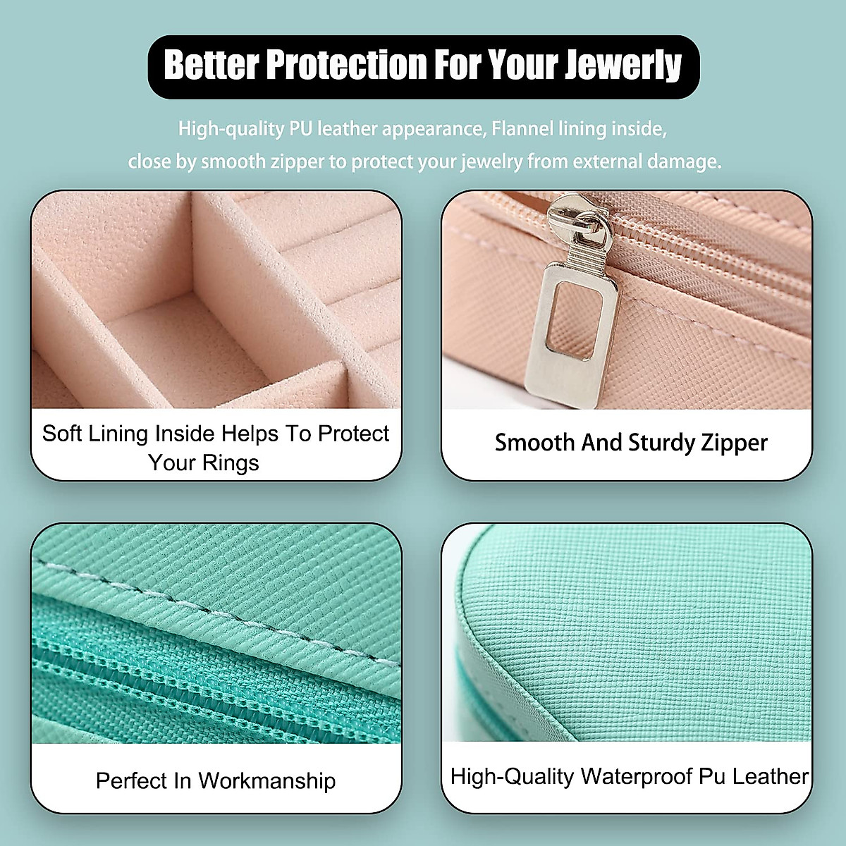 MODENGKONGJIAN Mini Jewelry Travel Case, PU Leather Travel Jewelry Organizer Box, Small Portable Portable Jewellery Storage Holder for Womens Rings Earrings Necklaces Bracelets (Blue)