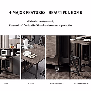 Folding Dining Table Set, Mobile Drop Leaf Dining Kitchen Table with 4 Chairs, Wood Simple Storage Table with 2 Wheels for Kitchen Dining Room Living Room Family Gathering. (1.5M)