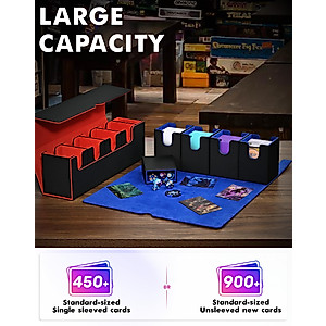 UAONO Card Storage Box with Dice Tray for MTG Yugioh, 5 in 1 Card Deck Case Holds 900+ Unsleeved Cards, Strong Magnet Card Organizer for Magic Commander TCG CCG Sports Cards (Black&Blue)