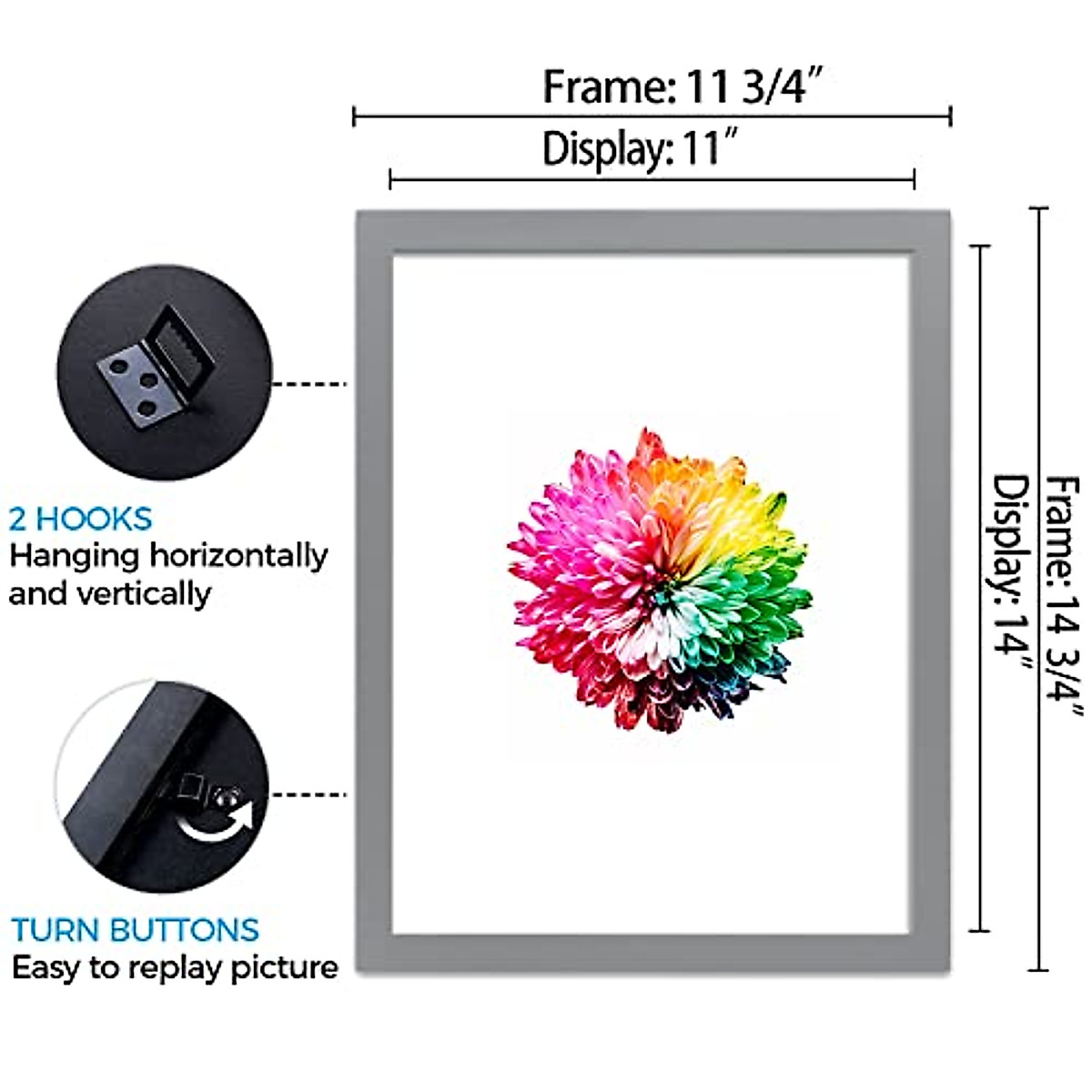 JD Concept Wood 11x14 Grey Picture Frame 5 Pack - Gallery Wall Frame Set - Suitable for Horizontal and Vertical Hanging 11 x 14 Poster Photo