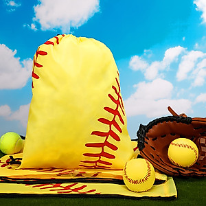 12 Pieces Small Softball Soccer Basketball Volleyball Candy Drawstring Bag Softball Soccer Basketball Volleyball Drawstring Goodie Favor Bags(Softball Style,10 x 12 Inch)