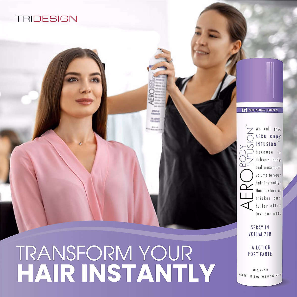 TRI Design Aero Body Infusion Spray-In Volumizer - Achieve Maximum Volume & Enhanced Texture, Weightless Formula for Root Lift & Fullness, Adds Body & Shine, Versatile Style for Hair- 10.5 oz
