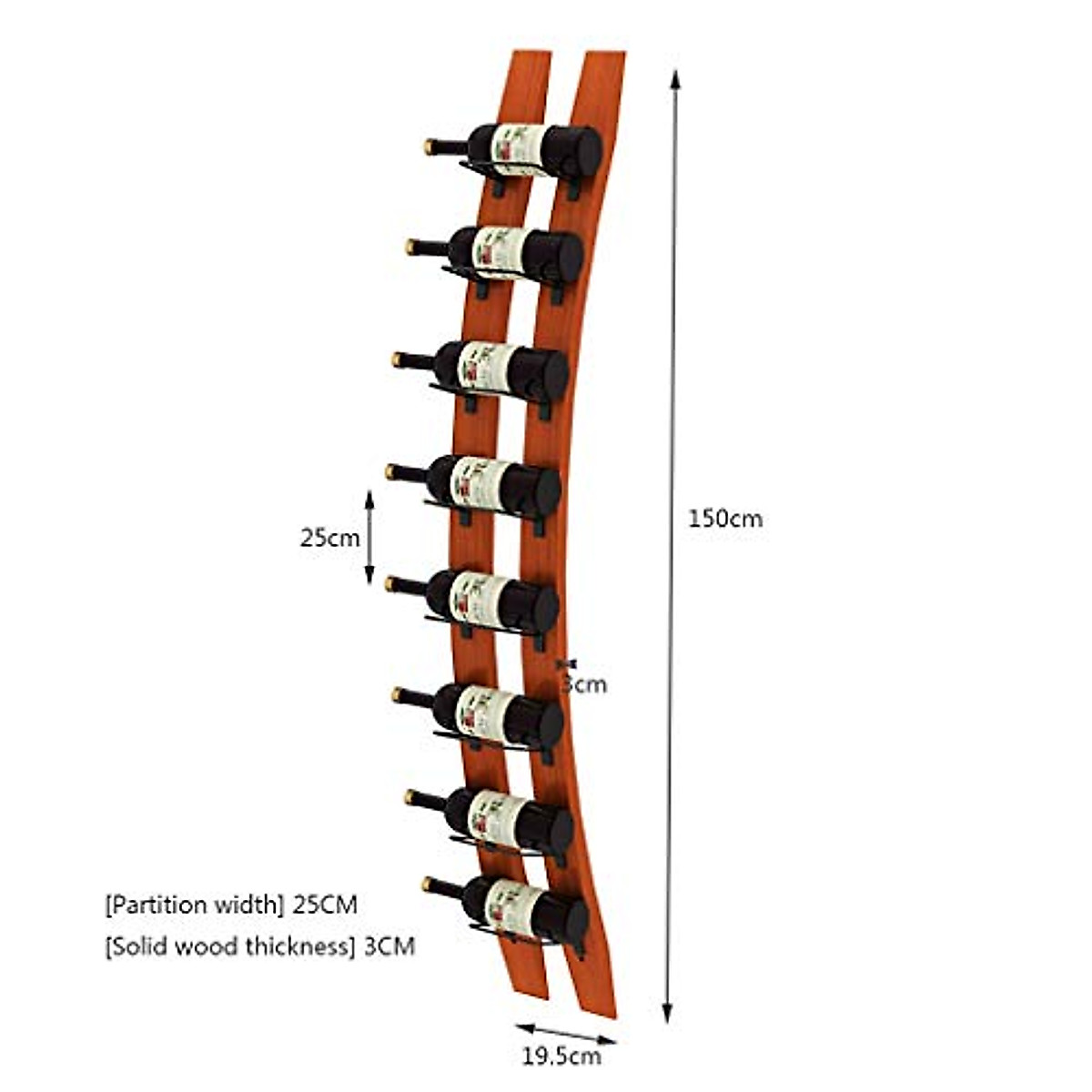 Wall Mounted Wine Rack Barrel Stave Hanging Wine Rack ，5/6/8 Bottle Barrel Stave Wooden Wall Mounted Wine Rack， Wine Bottle Holde Wall Mounted Wine Rack for Home (Size : 150 * 19.5