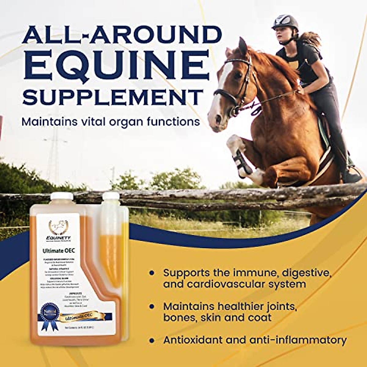 Ultimate OEC - Horse Omega 3 Supplement with Flax Seed Oil, Vitamin E Oil, and Colloidal Silver for Shiny Skin and Coat - Vet-Approved Horse Supplement for Immunity, Gut, Hoof & Bone Support